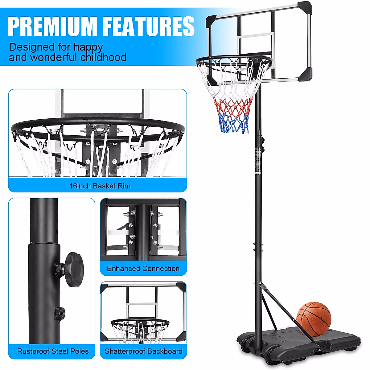Ochine Swimming Pool Basketball Hoop Game Poolside Basketball System 45-53 Inch Adjustable Height Portable Hoop System with 32 Inch PVC Clear Backboard and Fillable Stand Base for Kids Adults