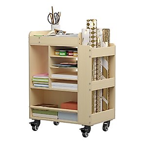 Art Cart,Art Cart Organizer on Wheels,Wrapping Paper Storage Cart,Wooden Art Rolling Cart,Craft Organizers and Storage for Home Office Classroom