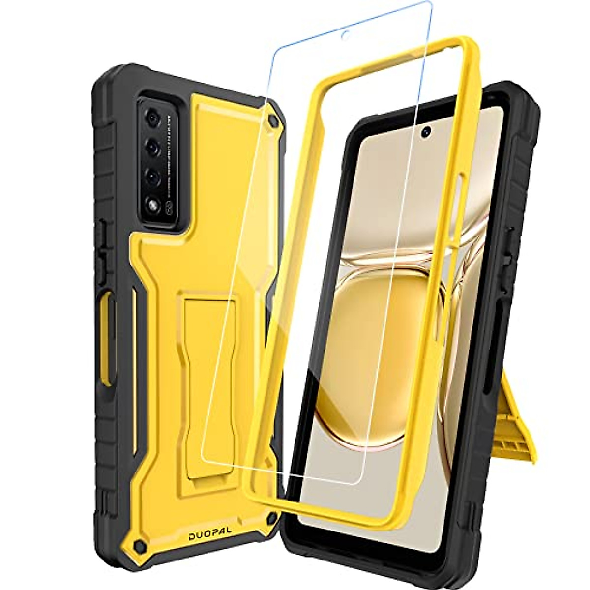 DUOPAL for TCL Stylus 5G Case,Military Grade Protection Shockproof Case with Tempered Glass HD Screen Protector and Kickstand Compatible with TCL Stylus 5G Phone Cover (Yellow)