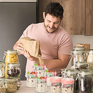 Sliner 12 Pcs 19 oz Plastic Overnight Oats Containers with Lids and Spoons Leakproof Plastic Containers Large Capacity Portable Overnight Oats Jars Oatmeal Cups for Yogurt Salad Cereal Food Storage