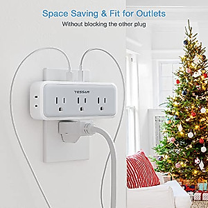 Multi Plug Outlet Splitter, TESSAN 5 AC Surge Protector Outlet Extender with 3 USB Wall Charger, Multiple Plug Expander for Home Office Dorm Room Essentials