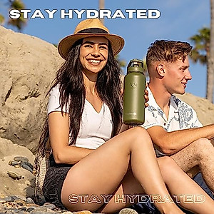 Thermosis 32 oz Insulated Water Bottle With Straw, 1 Liter Stainless Steel Water Bottles with 2 Lids (Straw and Handle Lids). Wide Mouth Travel Metal Water Bottle for Sports and Gym - Army Green