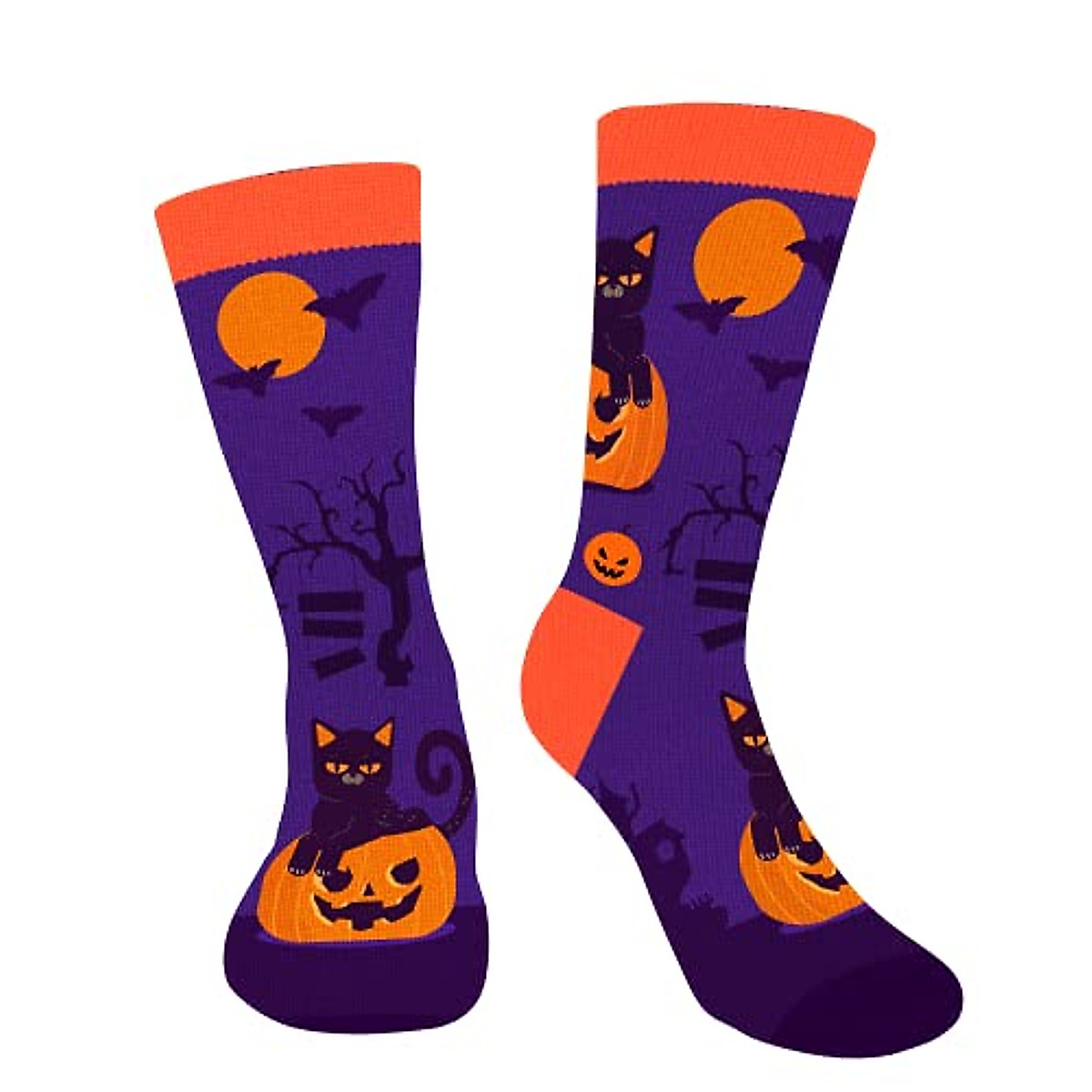 Funny Halloween Socks for Men Women Teen Boys- Pumpkin Cat Fun Novelty Cute Crazy Funky Dress Crew Cool Socks - Halloween Gifts Stockings Costumes Gifts for Cat Lovers