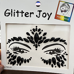 Kotbs Face Jewels, 4-Sheet Black Face Gems Mermaid Face Jewels Festival Sticker, Body Rhinestone Gems Rave Rainbow Face Crystals for Halloween Music Carnival Festival Party Makeup