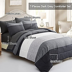 Yiran 7 Piece Black and White Comforter Set Queen Size Bed in A Bag Set with Sheets for Queen Bed - Luxury Bedding Sets for All Season - Comforter, Flat Sheet, Fitted Sheet, Pillow Shams, Pillowcases