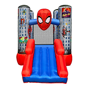 Funormous Marvel Spider-Man Bounce House with Slide, Kids Inflatable Spiderman Bouncy Castle Indoor Outdoor Plus Heavy Duty Air Blower