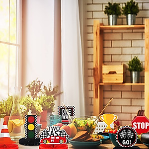 LINGTEER Race Car Two Fast Birthday Table Honeycomb Centerpieces - 9Pcs Let's Go Racing Happy 2nd Birthday Party Table Decorations Sign.