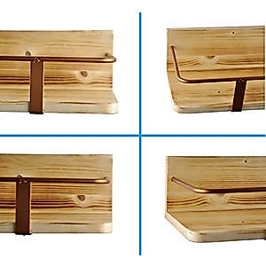 Spiretro Floating RV Shelves, Wall Mount Rustic Wood Wall Shelves with Metal Rail Storage Organize, Display, Décor for Bathroom Living Room Bedroom Kitchen Room Closet, Set of 2 (Large & Small)_ Beige