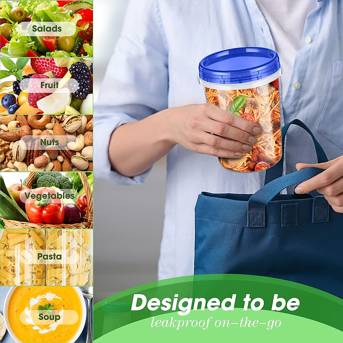 24 Pcs 32 oz Freezer Containers for Food with Twist Top Lids Reusable Plastic Soup Food Containers with Screw on Lids Leakproof Round Containers for Juice Condiments Fruit Snacks Leftovers (Blue)