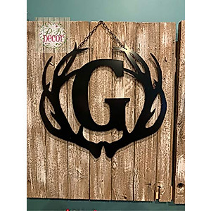 PK Decor Personalized ACM Metal Sign Deer Antler Decorations for Rustic Home Wall Decor, Customizable Last Name Initial Monogram, Buck Antler Door Hanger, Great Outdoor Hunter Gift (Block Initial)