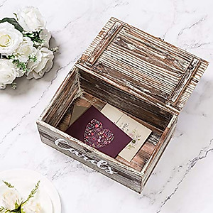 MyGift Torched Wood Gift Card Box - Decorative Wedding Card Box, Party Cards and Stationery Holder with Slotted Lid & Antique Hinge Lock
