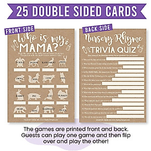 25 Rustic Animal Matching, 25 Nursery Rhyme Game, 25 Who Knows Mommy Best, 25 Baby Prediction And Advice Cards - 4 Double Sided Cards, Baby Shower Party Supplies