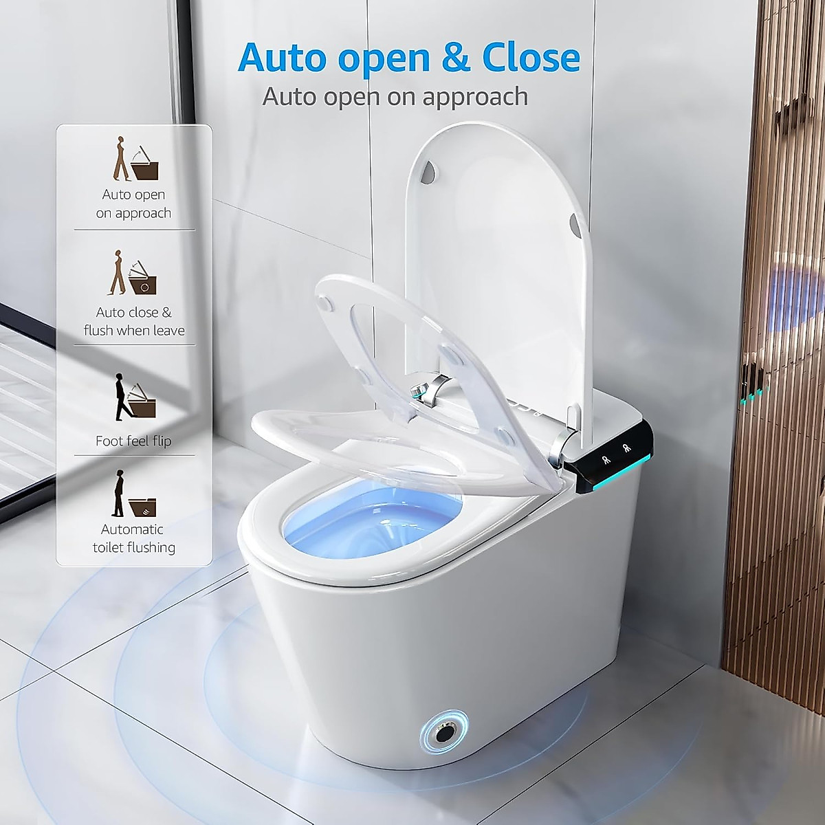 Smart Toilet with Auto Open/Close Lid, Bidet Toilet Pump-assisted, Blackout Flush, Heated Seat, Dual Auto Flush, Warm Water, Foot Sensor Operation, Tankless Elongated Toilets with LED Display
