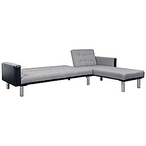 Makastle Fabric L-Shaped Sofa Bed with Armrests Versatile Design Wooden Frame Convertible Seat/Corner Couch Bed/Recliner for Home Living Room Office 86" x 61" x 27"