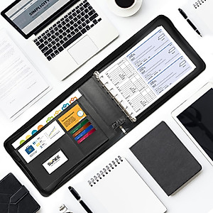 SUNEE Zippered Business Checkbook Binder 7 Ring 1 Inch with Zipper for Business Checks (9" x 13"), PU Leather 7 Ring Check Binder for Business Checks Holds 600 Checks Capacity for Executive Supplies