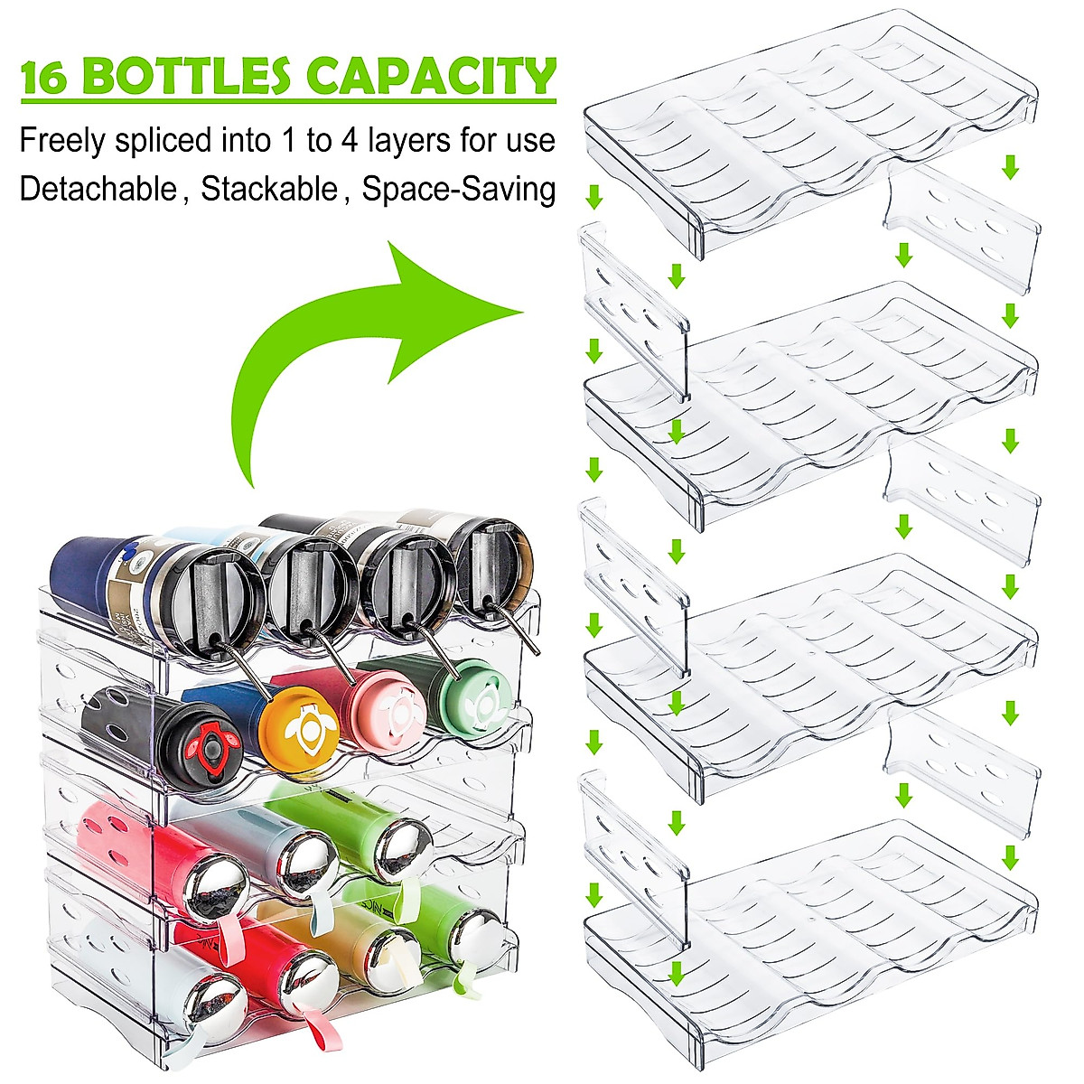 Water Bottle Organizer for Stanley 30 oz Tumbler, Water Bottle Holder for Cabinet, 4 Tier Stackable Water Bottle Storage Rack, Wine Bottle Tumbler Organizer Kitchen Organization - Hold 16 Bottles