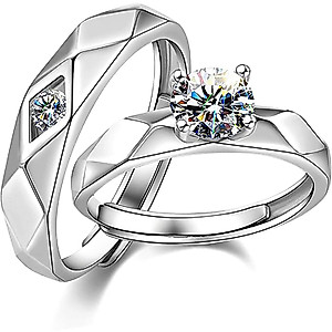 Sunamy Fashion Couple Rings for Him and Her Set,Adjustable S925 Silver CZ, Matching Promise Ring Engagement Ring Wedding Ring Anniversary Ring