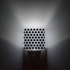 Black and White Hexagon Plug-in Night Light Auto Dusk to Dawn Geometric Night Lights Smart Sensor Led Nightlight Lamp for Bedroom Bathroom Kitchen Nursery Hallway Stairs Energy Efficient Home Decor