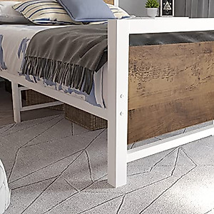 Catrimown Twin Bed Frames with Headboard, Twin Platform Bed Frame with Strong Slat Support, Twin Bed Frames for Kids, Under Bed Storage, Twin Bed Frame No Box Spring Needed, White