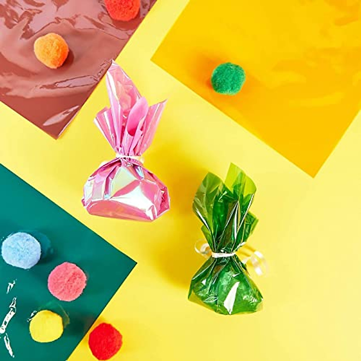 Bright Creations 120 Pack Colored Cellophane Wrap Sheets for Gift Baskets, DIY Crafts, 8 Rainbow Colors (8 In)