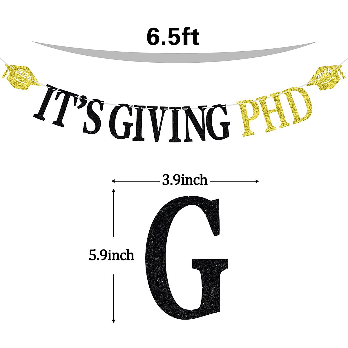 Gold Glitter It's Giving PHD Banner, You PHDid It/PHinally Done/Class of 2025, 2025 PHD Graduation Party Decorations Supplies