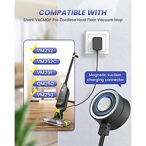 Replacement for Shark Vacmop Charger, Cordless Hard Floor Vacuum Mop Shark VM252 VM252C VM251 QM250 VM250 Magnetic Power Cord Charger