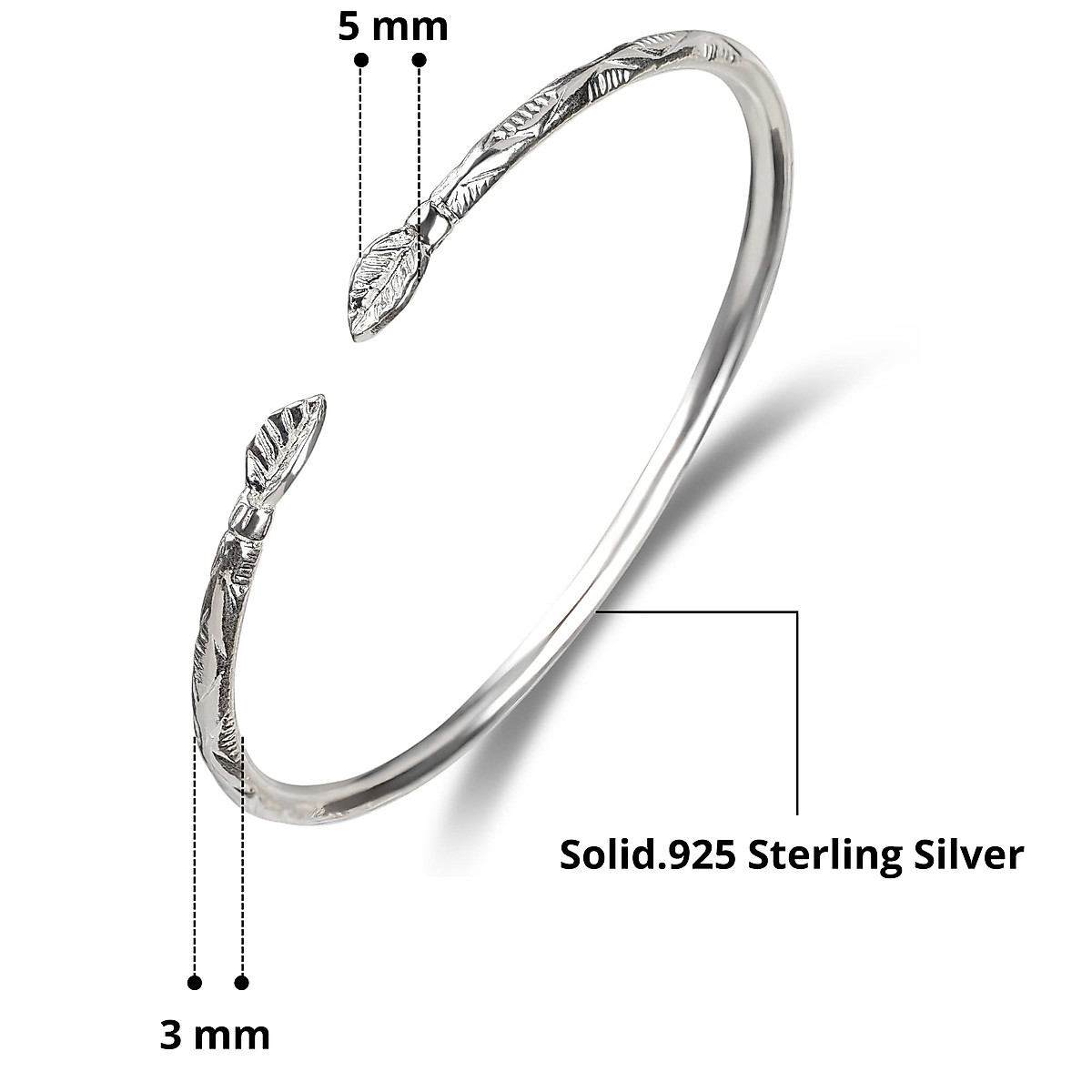 Better Jewelry Leaf Ends Solid .925 Sterling Silver West Indian Bangles (Pair) (MADE IN USA)