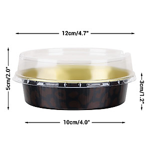 Beasea 100 Pack 4” Mini Pans with Lids, 8oz Disposable Aluminum Baking Foil Tins Round Small Dark Red Spot Container for Individual Cupcake Dessert Muffin Ramekin Cheesecake Quiche Oven Dishes