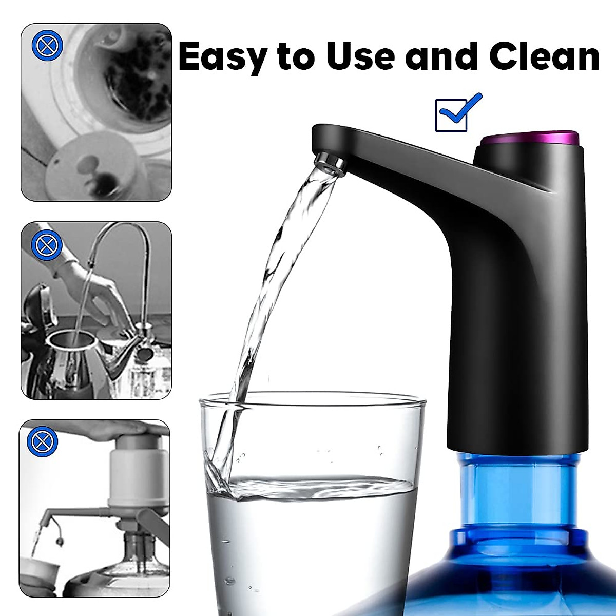 Enutogo Water Bottle Pump 5 Gallon Water Dispenser, Water Pump for 5 Gallon Jug USB Charging, Automatic Drinking Water Dispenser Pump, Portable Electric Water Dispenser for 2-5 Gallon Bottle, Black