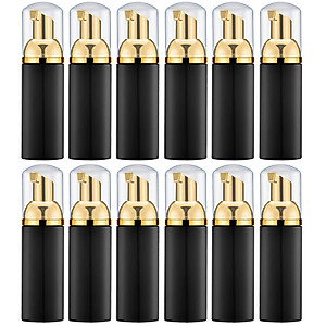 Lil Ray 2 Oz Empty Black Foam Pump Bottle, Foamer Soap Dispenser for Lash Shampoo, Hand Soap, Foaming Cleaner(Gold Pump, 12 PCS)