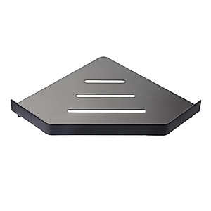 LecuSyn Bathroom Corner Shower Caddy Stainless Steel Shelf Wall Mount Triangular, Drill Free with Glue or Wall Mount with Screw（Black）