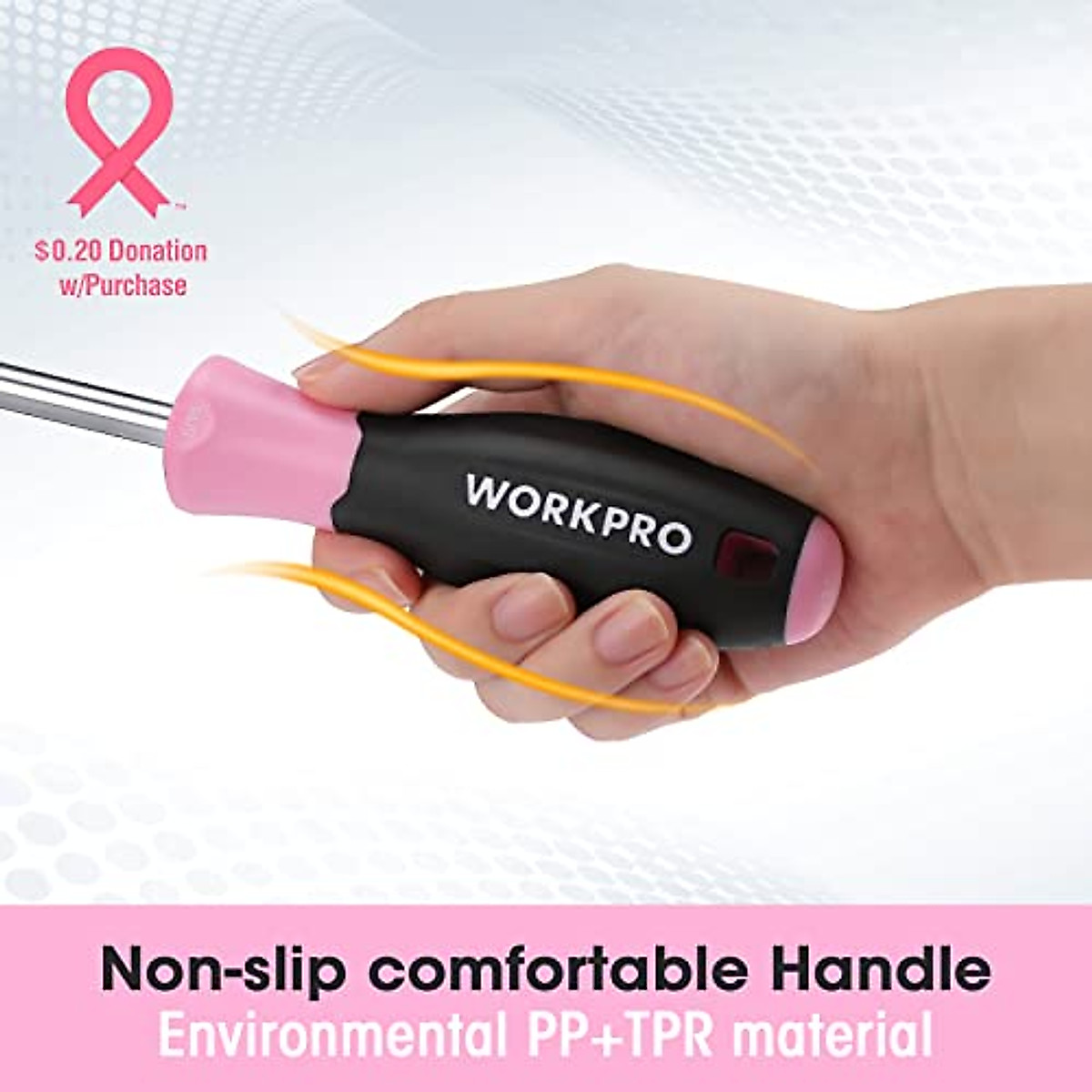 WORKPRO Magnetic Screwdrivers Set, 8-piece Pink Hand tools for Womens, Includes Philips, Flathead, Slotted, Stubby Screwdrivers with Organizer Rack - Pink Ribbon