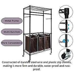 Clothing Rack, Heavy-Duty Sorting Hamper Clothes Rack Laundry Sorter Height Adjustable Hanging Rolling Clothing Rack for Room Hanging Clothes Use Bathroom Bedroom