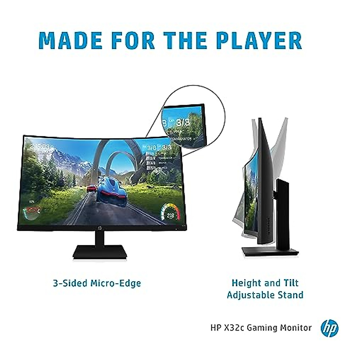 HP 32-inch Curved Gaming Monitor VA HA FHD 1ms 165hz Display, EyeSafe, TÜV certified (X32c, Black)