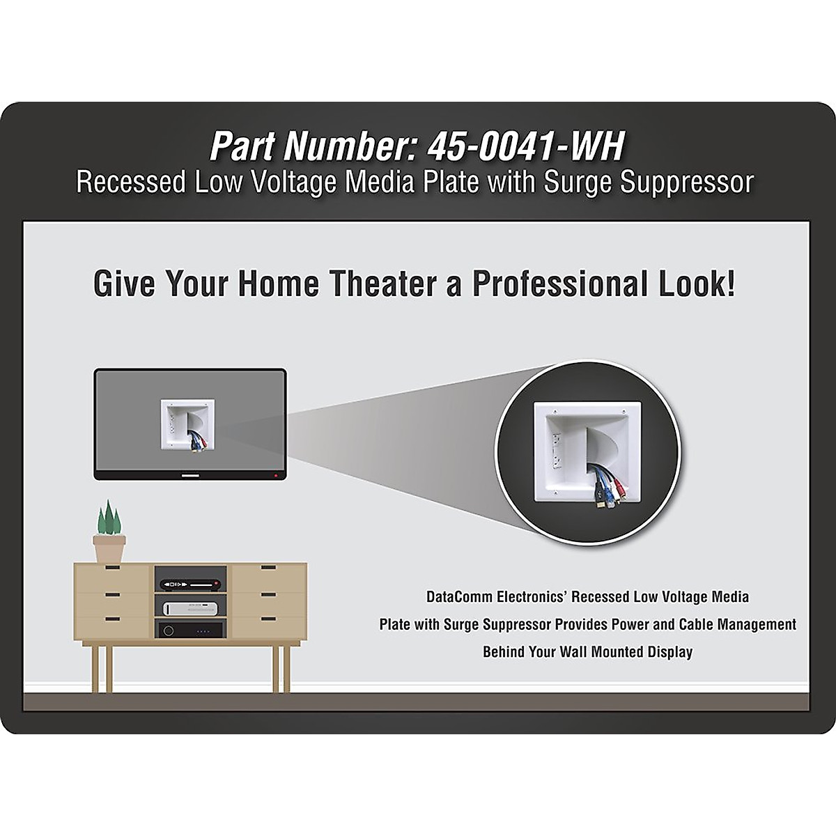 DATA COMM Electronics Media Plate with Duplex Surge Suppressor, White, 0 US