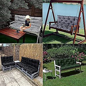 QQXX Outdoor Swing Cushions,Non-Slip Bench Cushion with Backrest & Ties,Thicken 2-3 Seater Swing Replacement Cushions,Waterproof Sofa Chairs Pads for Garden Patio Furniture(59.1x 39.4inch, O)