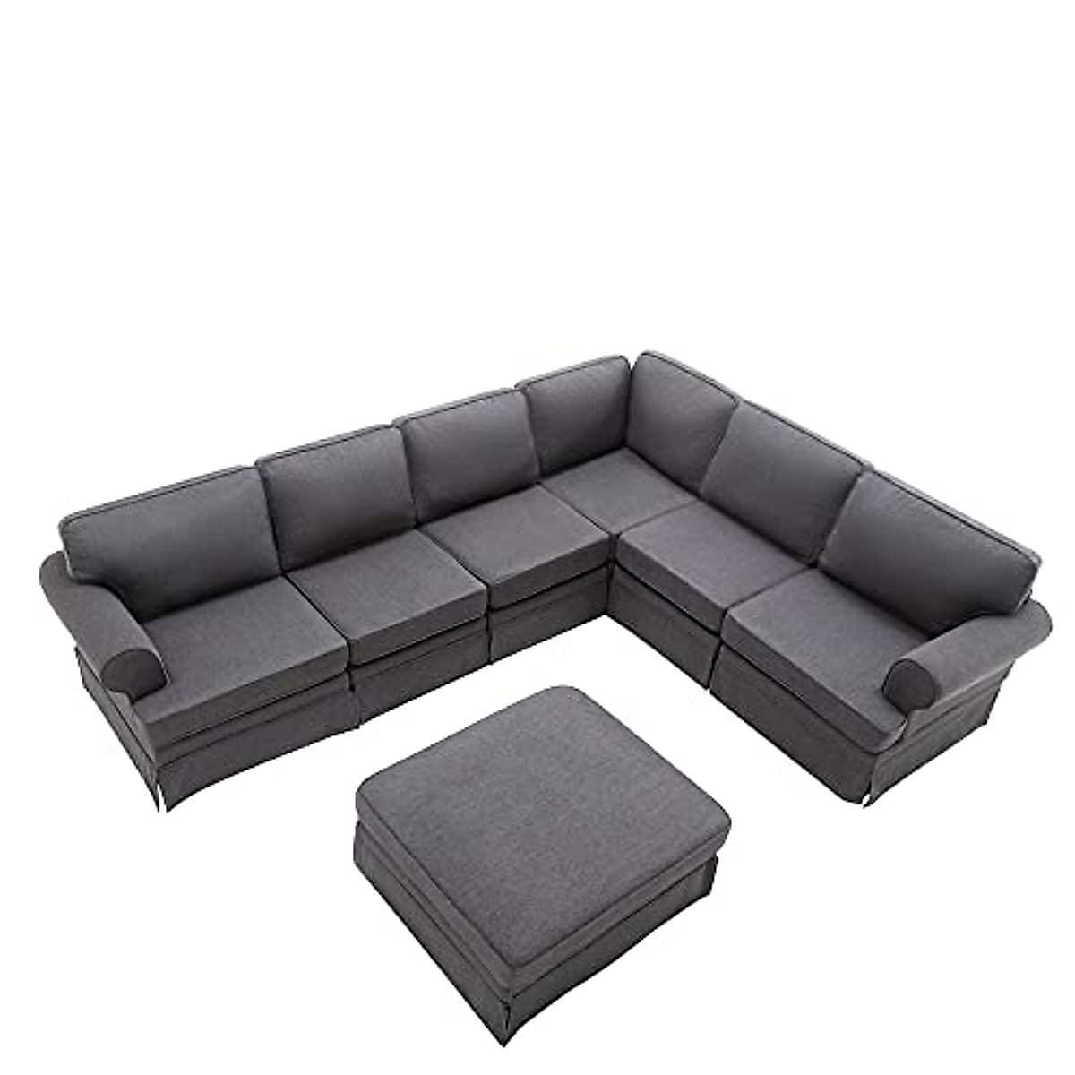 Evedy Modern Upholstered Fabric Modular Sectional Sofa, L-Shaped Couch with Removable Ottoman for Living Room, Bedroom or Office, Dark Gray c
