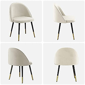 Cozy Castle Velvet Dining Chairs Set of 4, Upholstered Comfy Chairs with Back, Accent Chairs for Kitchen, Beige