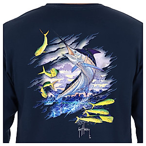 Guy Harvey Men's Ripped Long Sleeve T-Shirt, Estate Blue/Ripped, X-Large