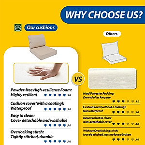 AAAAAcessories Outdoor Deep Seat Cushions for Patio Furniture, Waterproof Replacement Patio Chair Cushions, 25.5 x 25.5 x 5 + 25.5 x 19 Inch, Beige
