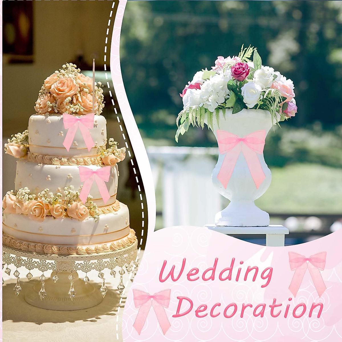 ZEYIYER Pink Ribbon, 1 Inch 50 Yards Sheer Organza Ribbon for Flower Bouquet, Pink Festival Gift Basket Chiffon Ribbon, Tulle Ribbon for Gift Wrapping Wedding Flower Party Home Decoration