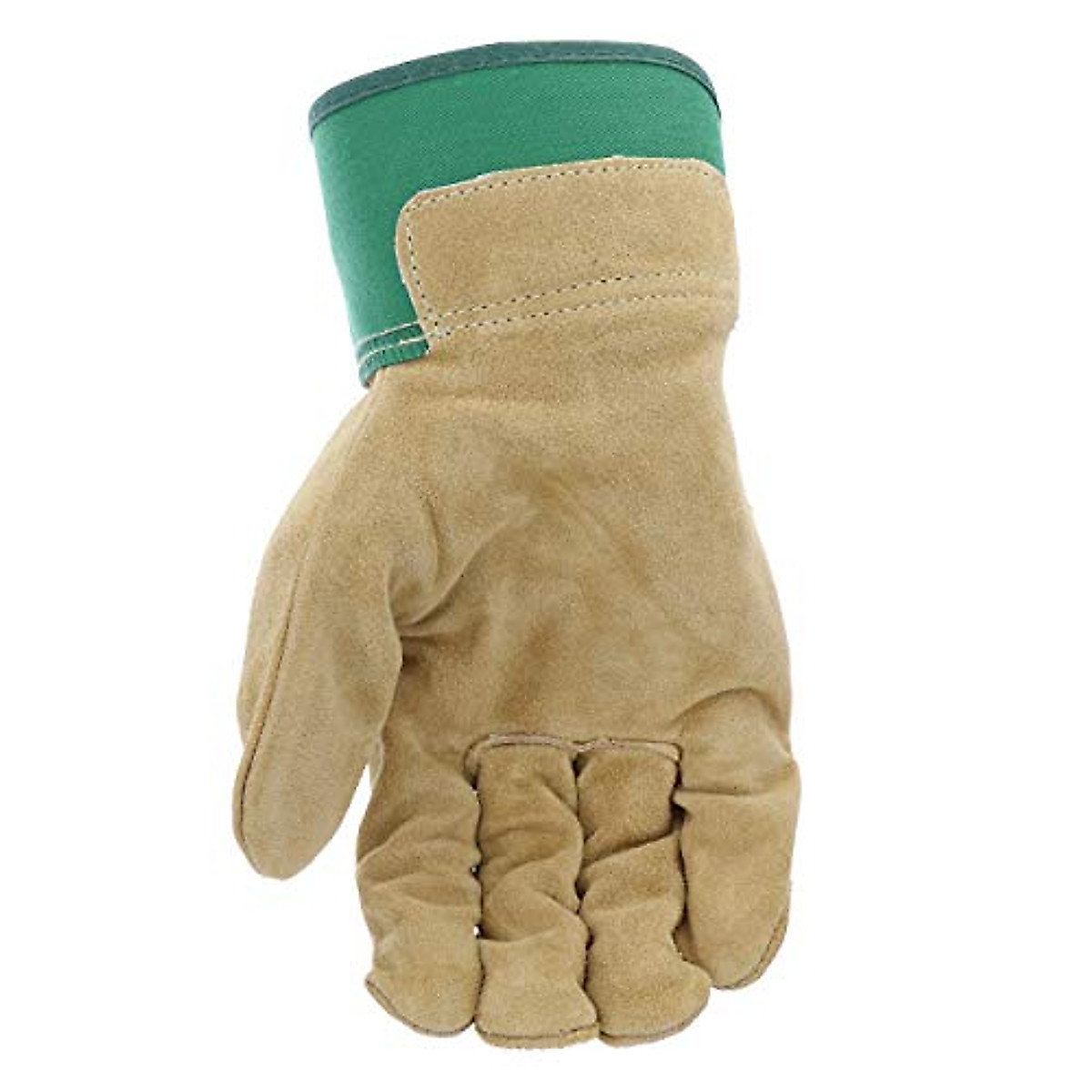 Scotts Men's Durable Split Cowhide Leather Palm Work Gloves, Abrasion Resistant, Safety Cuff, Padded Knuckle, Green/Yellow, Large, (SC75525/L)