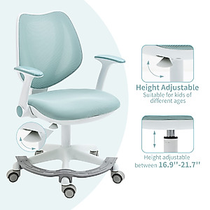 HOMEFUN Kids Desk Chair, Computer Chairs with Armrest and Footrest for Boys Girls Cute Mesh Ergonomic Chair with Adjustable Height Swivel Safe Sit-Locking Casters