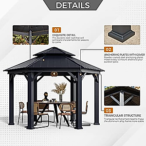 Erinnyees 15' x 15' Hardtop Gazebo, Hexagonal Gazebo with Galvanized Steel Double Roof, Aluminum Frame, Patio Gazebo for Deck, Backyard, Patio, Lawns