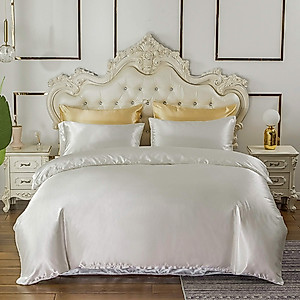 Vagasi White Duvet Cover Set Queen Size 3 Pieces - Comforter Cover Super Soft with 2 Pillow Shams - Satin Bedding Set Breathable & Smooth with Zipper Closure