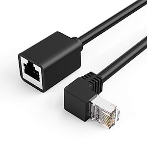 CableCreation CAT6 Ethernet Extension Cable, Shielded 8P8C Ethernet Patch Cable,Up Angled Support Bandwidth Up to 250mhz,1.6ft/0.5m,Black