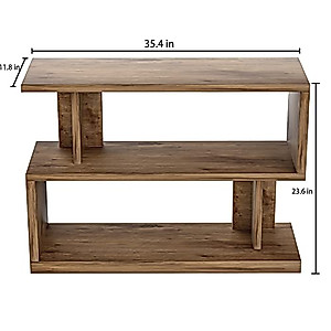 Tmtourh 35.4" Console Table Sofa Side Table, 3 Tier TV Stand Console Table Sturdy End Table Coffee Table Entryway Table Accent Table for Living Room, Bedroom, Hallway -Rustic Brown