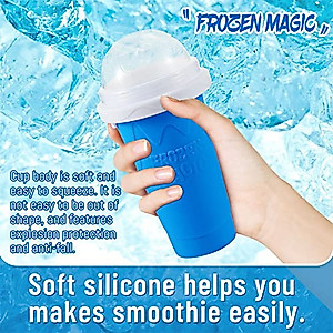 Slushie Maker Cup, Slushie Maker Magic Squeeze Cup Double Layer Squeeze Cup, Homemade Milkshake Maker Cooling Cup DIY for Family (Blue)