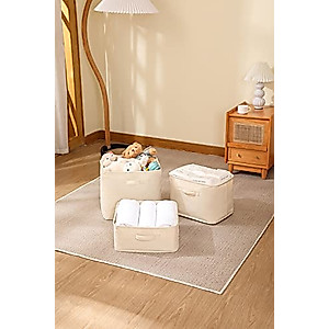 YONBEN Decorative Basket Rectangular Fabric Storage Bin Organizer Basket with Handles for Clothes Storage (13.7 x 13.7 x 6.2, Beige)