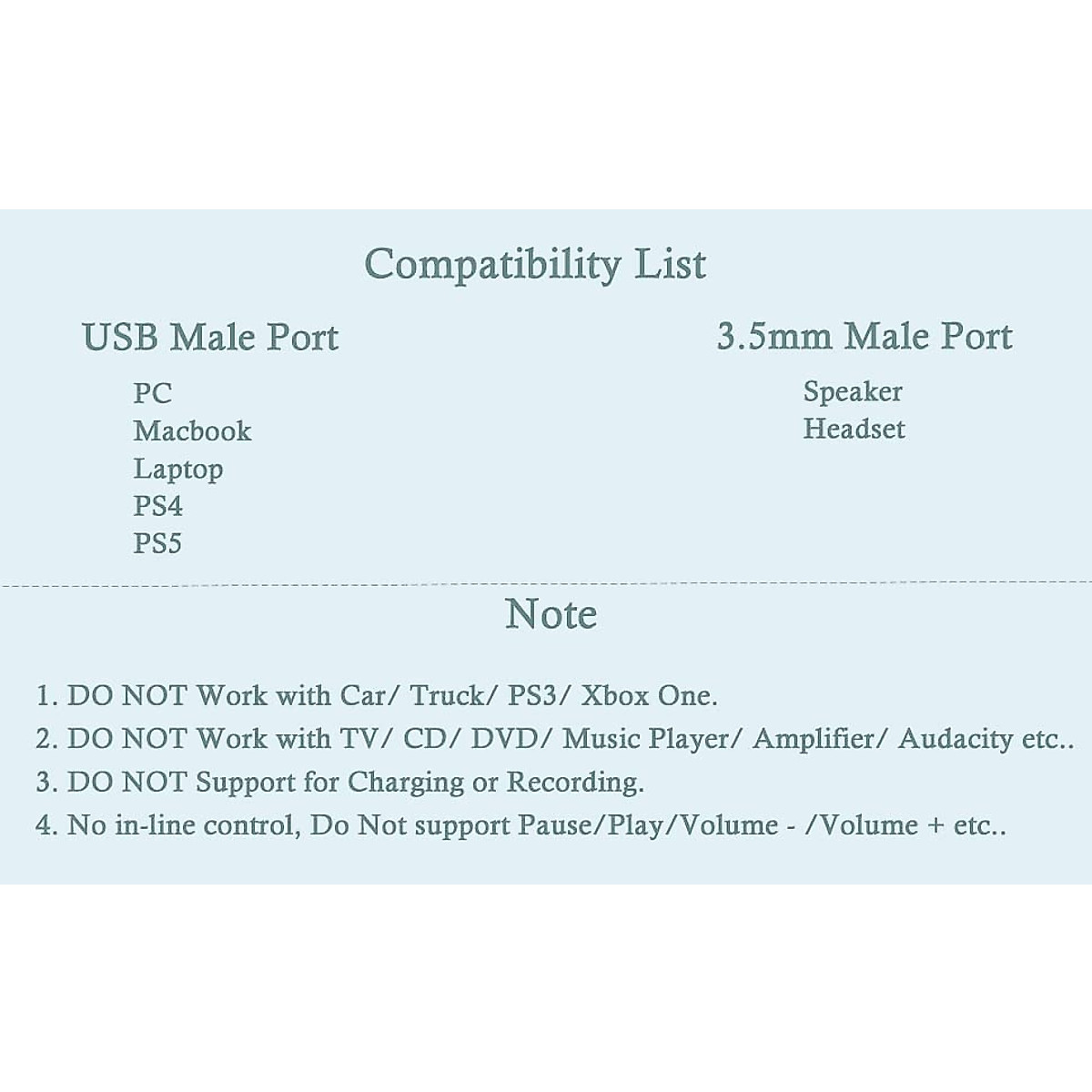 USB to 3.5mm Aux Cable, DUKABEL USB to 3.5mm Jack Cord for PC PS4 PS5 USB2.0 to 1/8’’ Male Auxiliary Audio Cable for Headphone Speaker(8FT/2.4 Meter) Do Not Work for TV Car PS3 Truck Amplifier